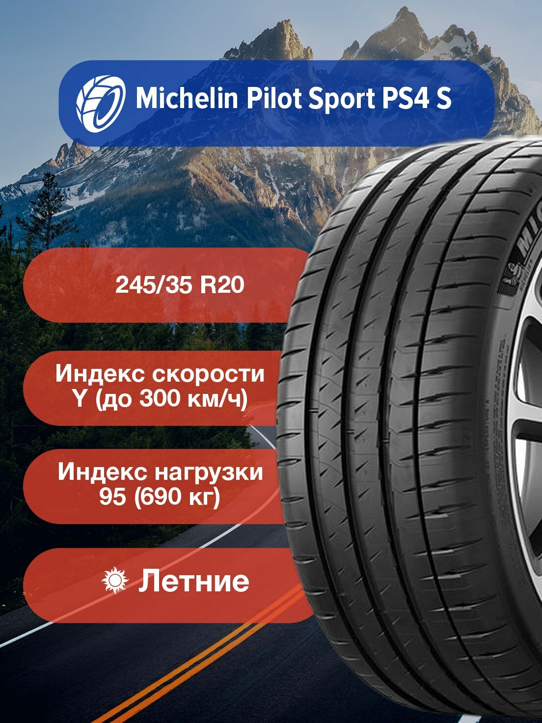 Легковые Летние Шины Michelin Pilot Sport PS4 S 245/35 R20 95Y-БП-00001157 для легковых автомобилей и кроссоверов