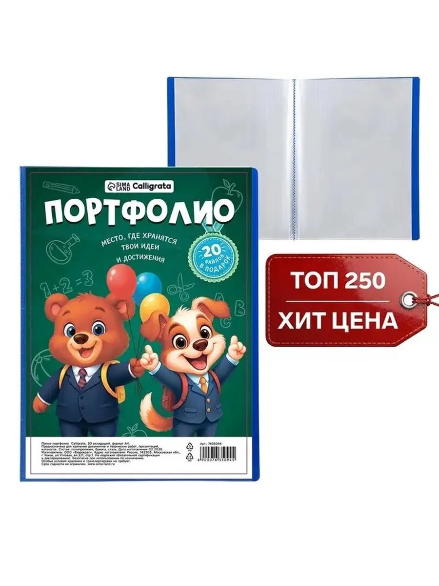 Пластиковая папка для портфолио А4, 20 файлов
