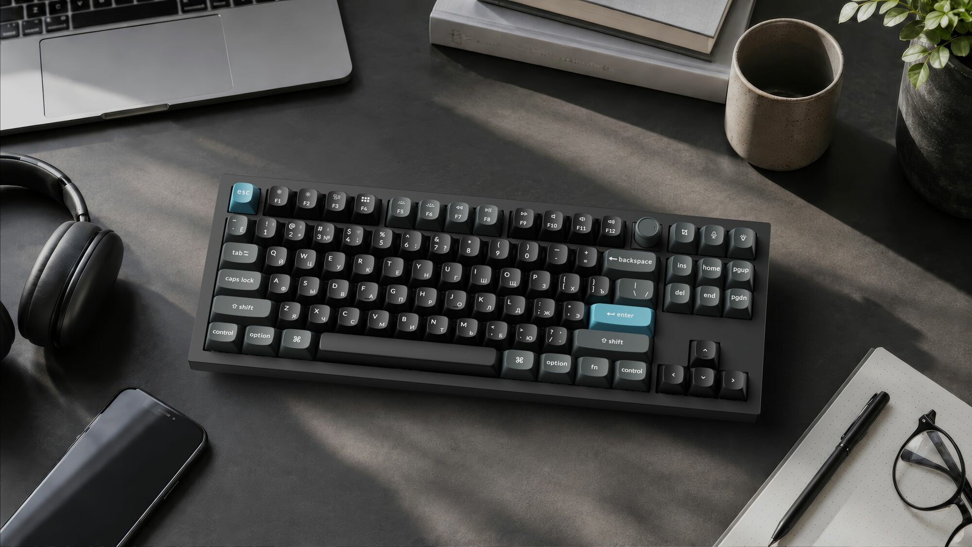 Беспроводная механическая клавиатура Keychron Q3 Ultra (80%) цвет Black, Русская раскладка, RGB, Hot Swap, кейкапы без подсветки, линейные переключатели (Keychron Silk POM Red)