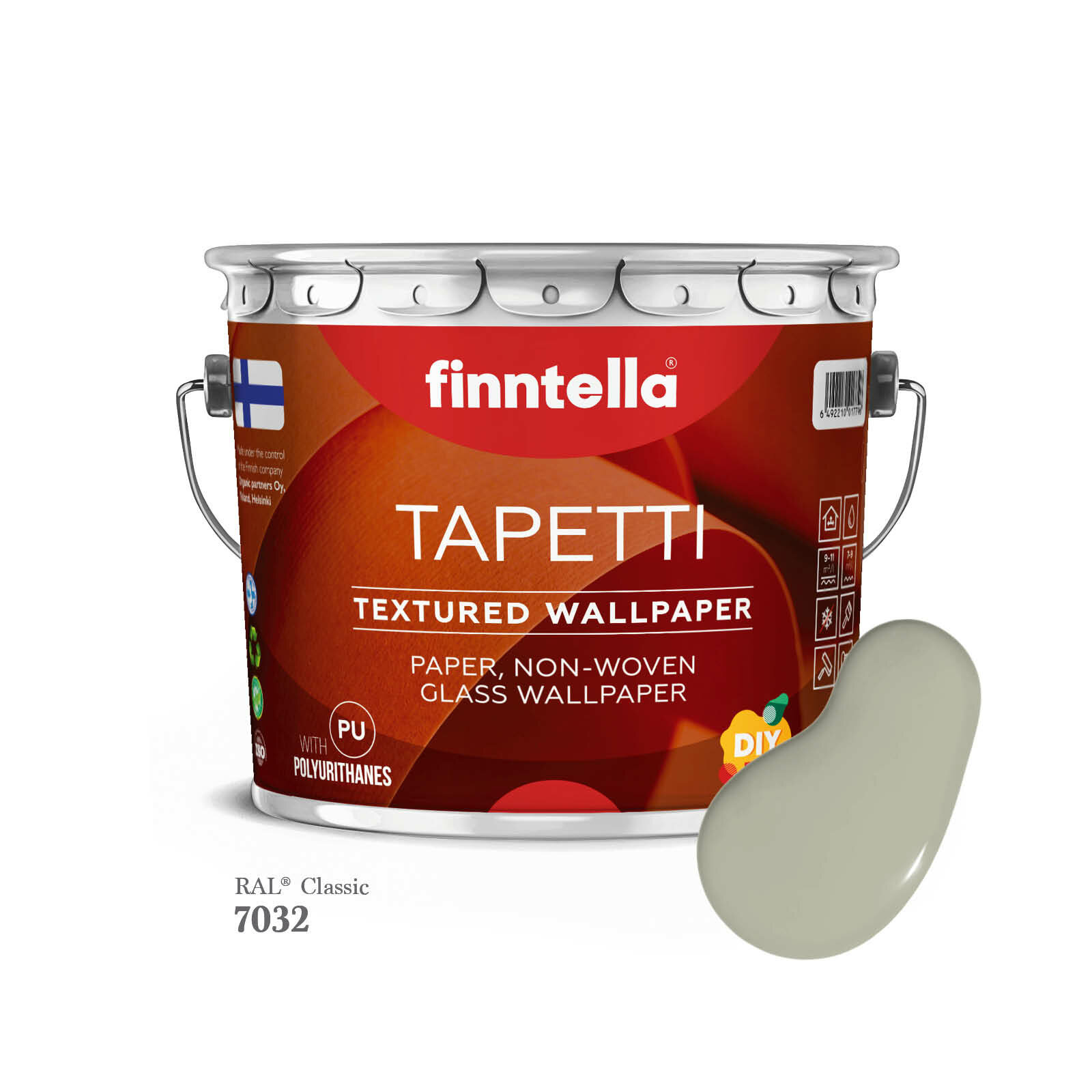 Шелковисто-матовая краска для обоев под окраску TAPETTI SILKKI Matta FINNTELLA, Цвет RAL 7032 Галечный серый (Pebble grey), 2,7л