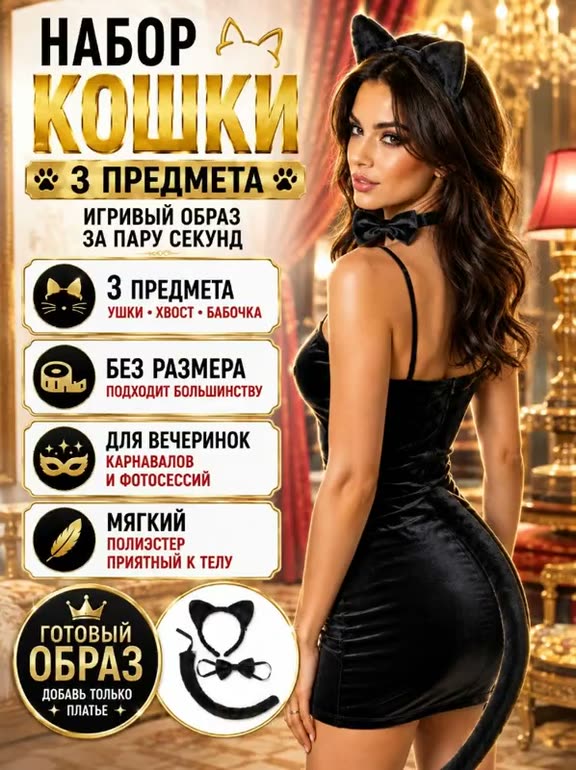 Набор игровой Bristol "Кошки", для Хэллоуина, с опушкой, 3 шт — фото 1