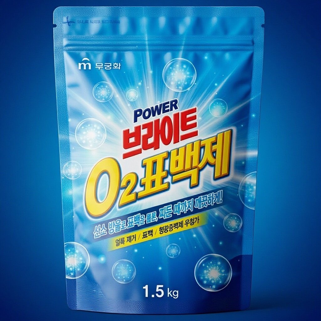 Mukunghwa Порошковый кислородный отбеливатель для белых и цветных тканей "Power Bright" (с добавлением соды) 1,5 кг
