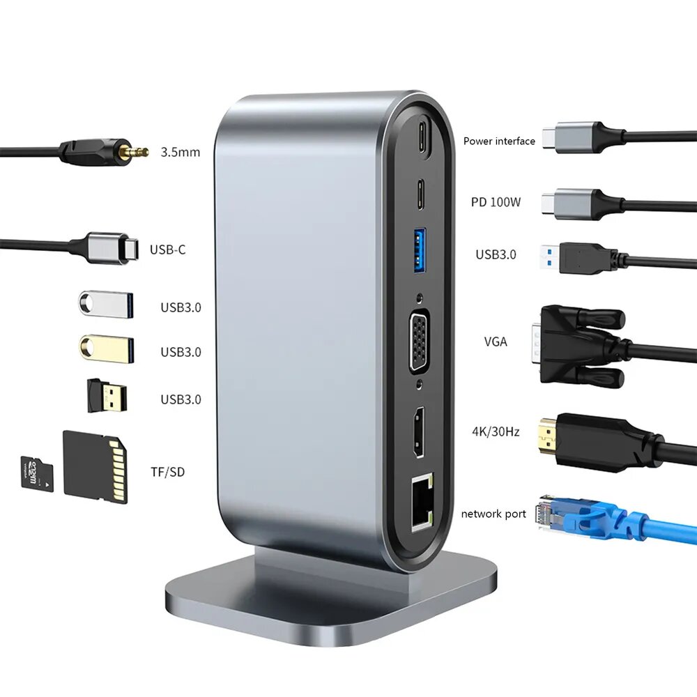 12port Typec Hub USB30 Многофункциональная док-станция PD RJ45