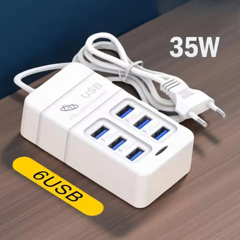 Многопортовое зарядное устройство USB на 6 портов, разъем для быстрой зарядки, 1 шт.