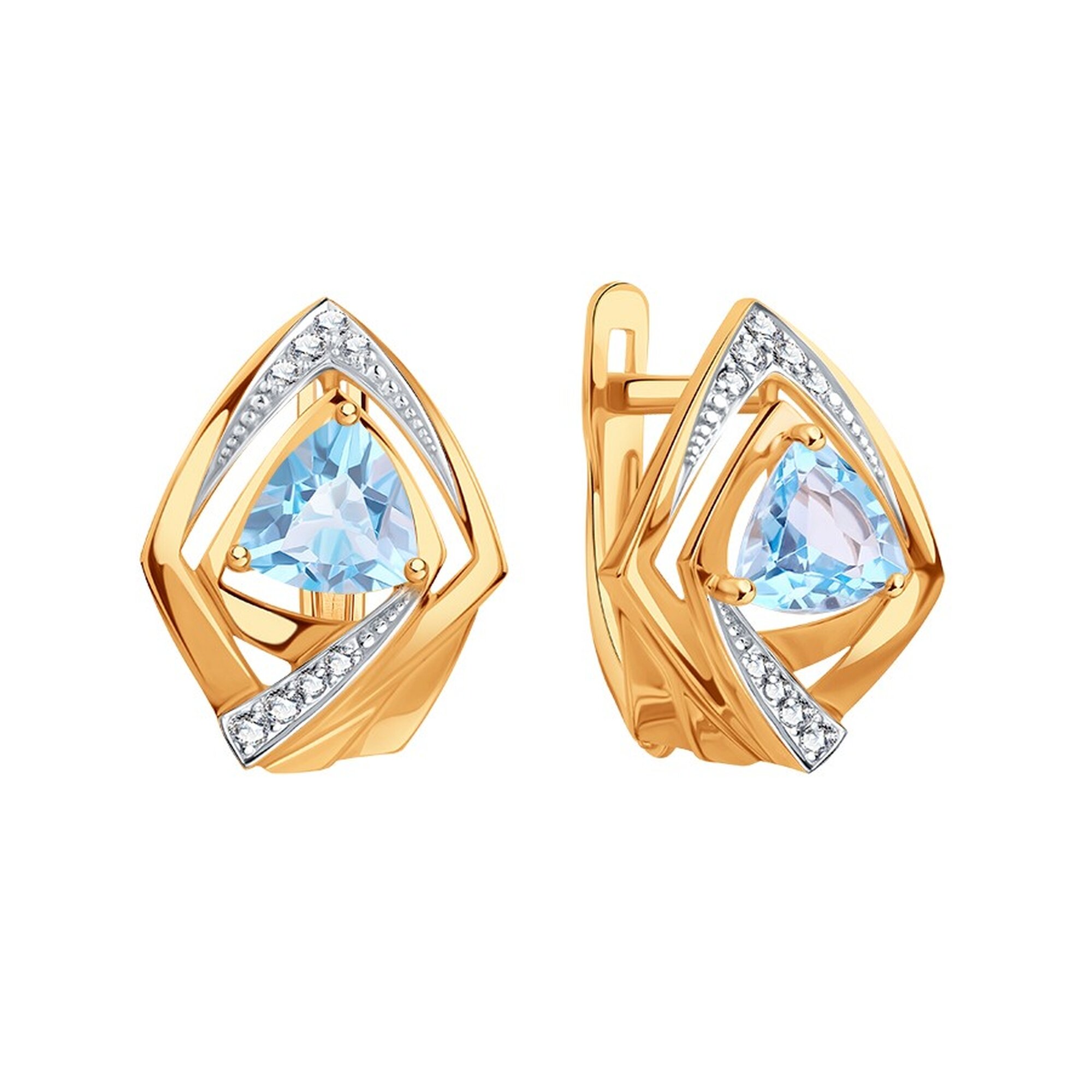 Серьги Diamant online, красное золото, 585 проба, фианит, топаз