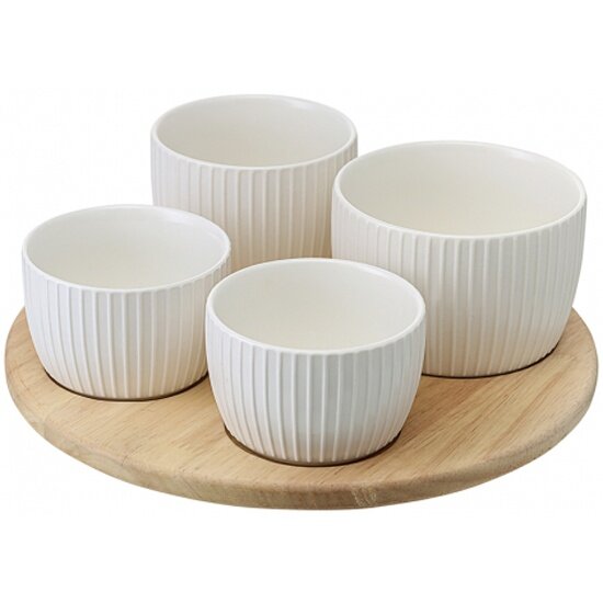 Менажница Liberty Jones Soft Ripples, Dual Glazing, на деревянной подставке, 4 чаши