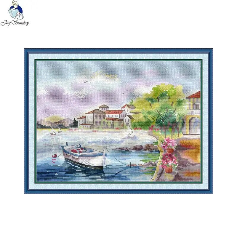 Joy Sunday парусина с принтом в виде Морского Пейзажа 11CT 16CT, вышивка крестиком, полный комплект, сделай сам, вышивка DMC, нитки, живопись, ручная работа