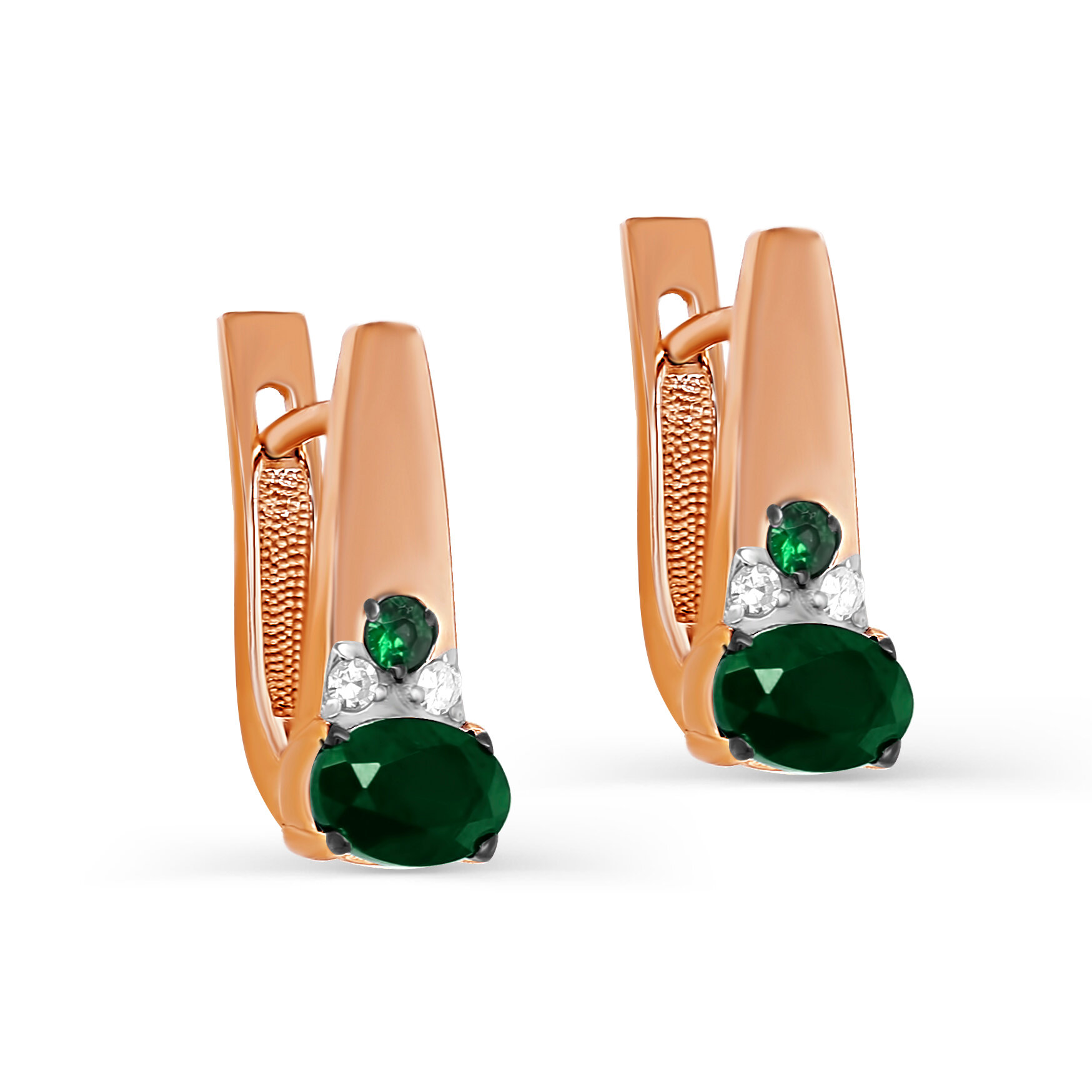 Серьги, красное золото, 585 проба, бриллиант, изумруд