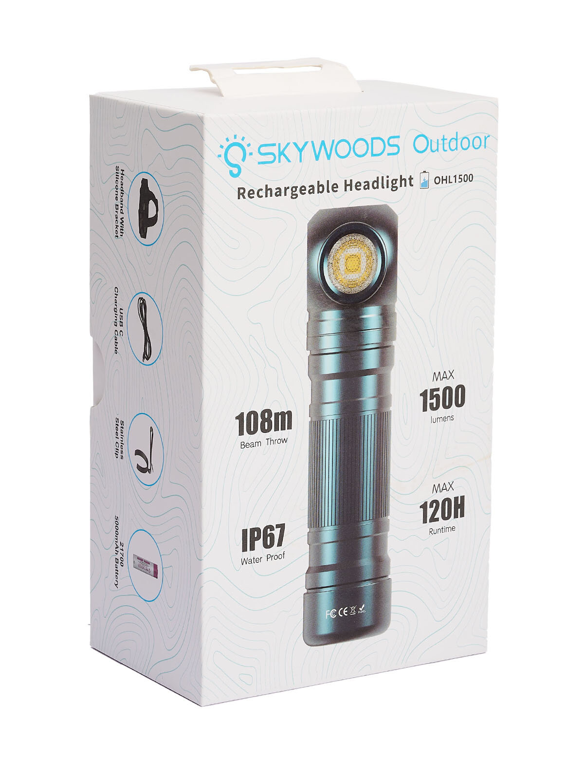 Фонарь налобный SKYWOODS SMAUG, 1500 лм, IP67