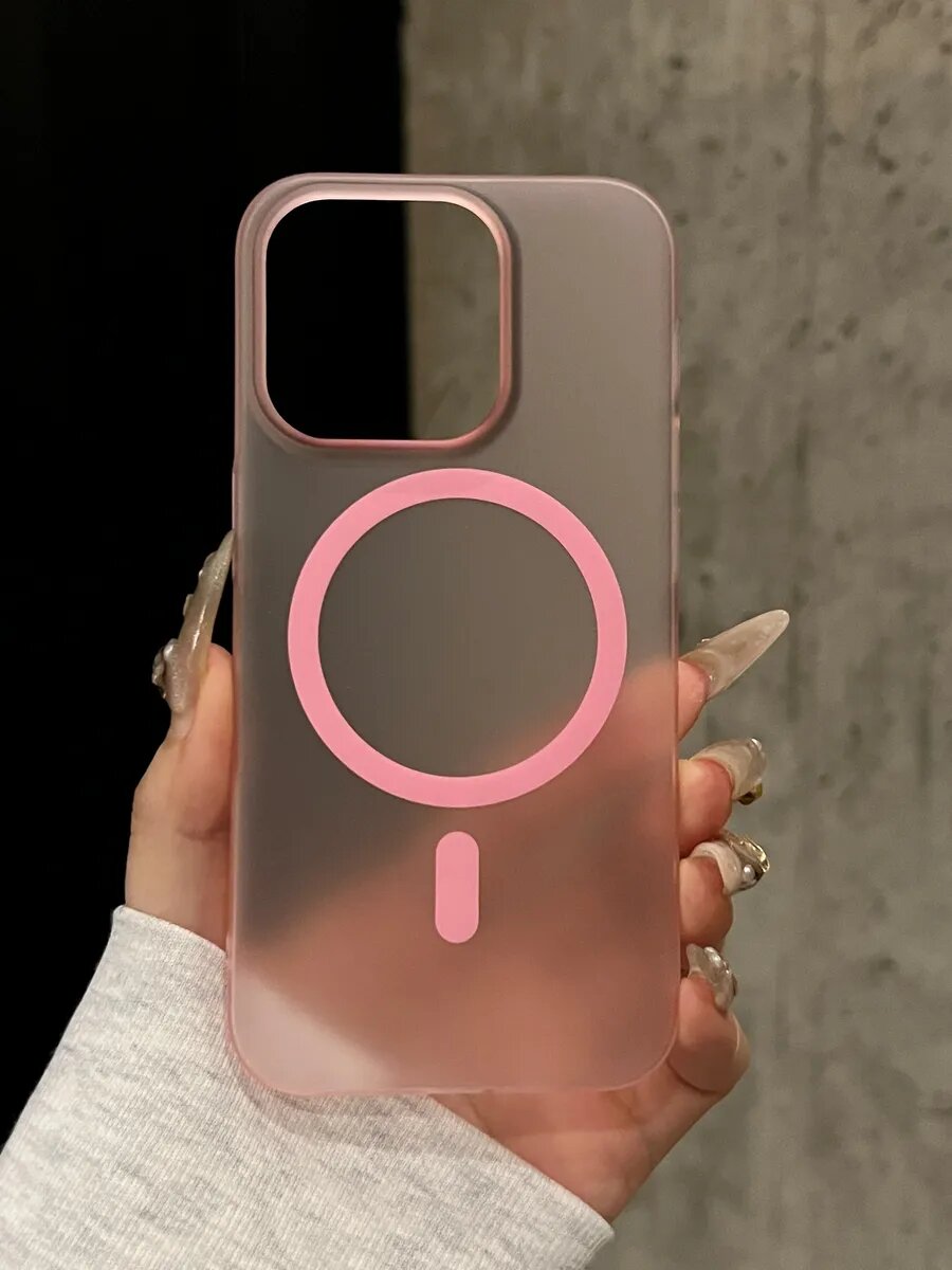 Чехол О'кейси, для iPhone 16 Pro, силикон, MagSafe, розовый, полупрозрачный