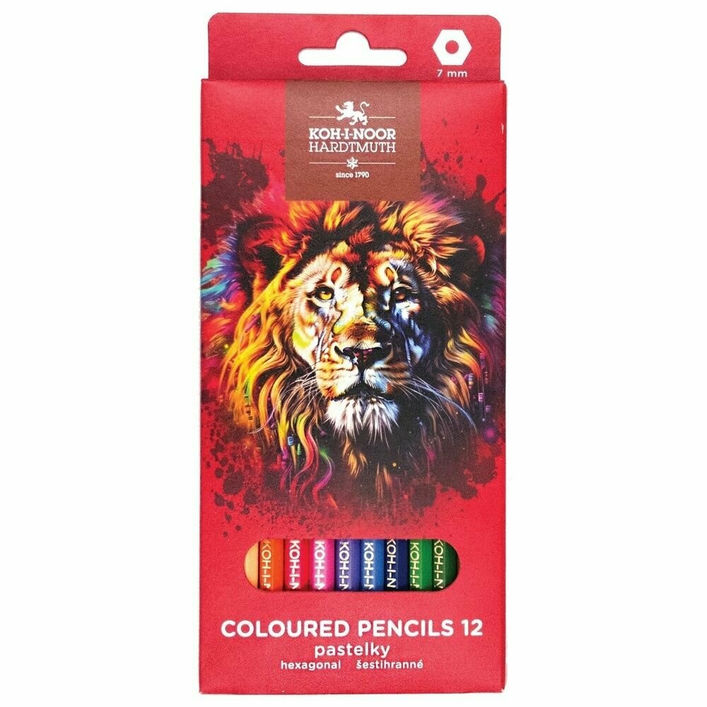 Карандаши цветные KOH-I-NOOR "Red Lion" 12 цветов, шестигранные, 2,8 мм, натуральное дерево (3552/12, 3552012063KS)