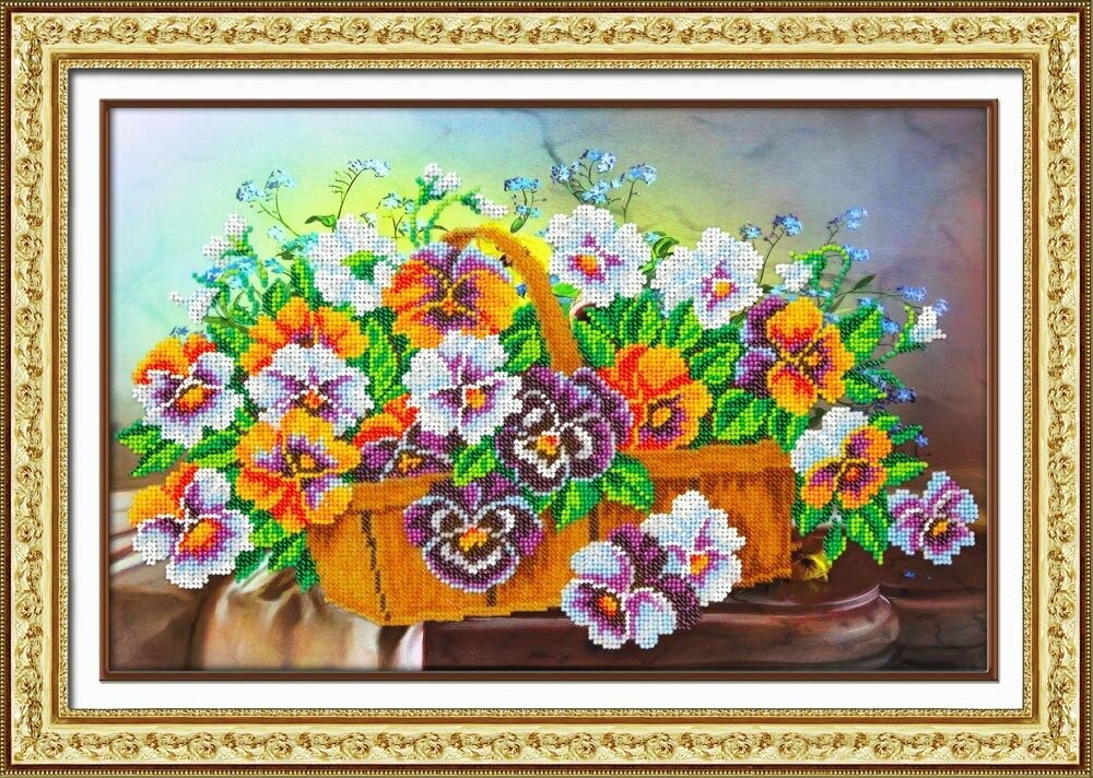 Вышивка бисером Паутинка Яблоки с виолами, 38х24 см (ПАУ. Б-1250)