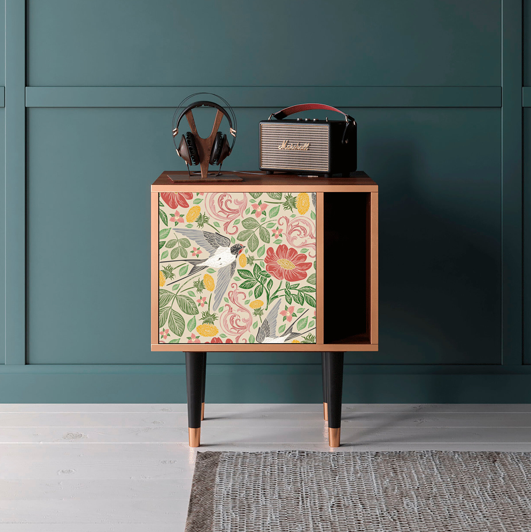 Прикроватная тумба - STORYZ - S2 Spring Swallow, Размер - 58 x 69 x 48 см, Цвет - Орех