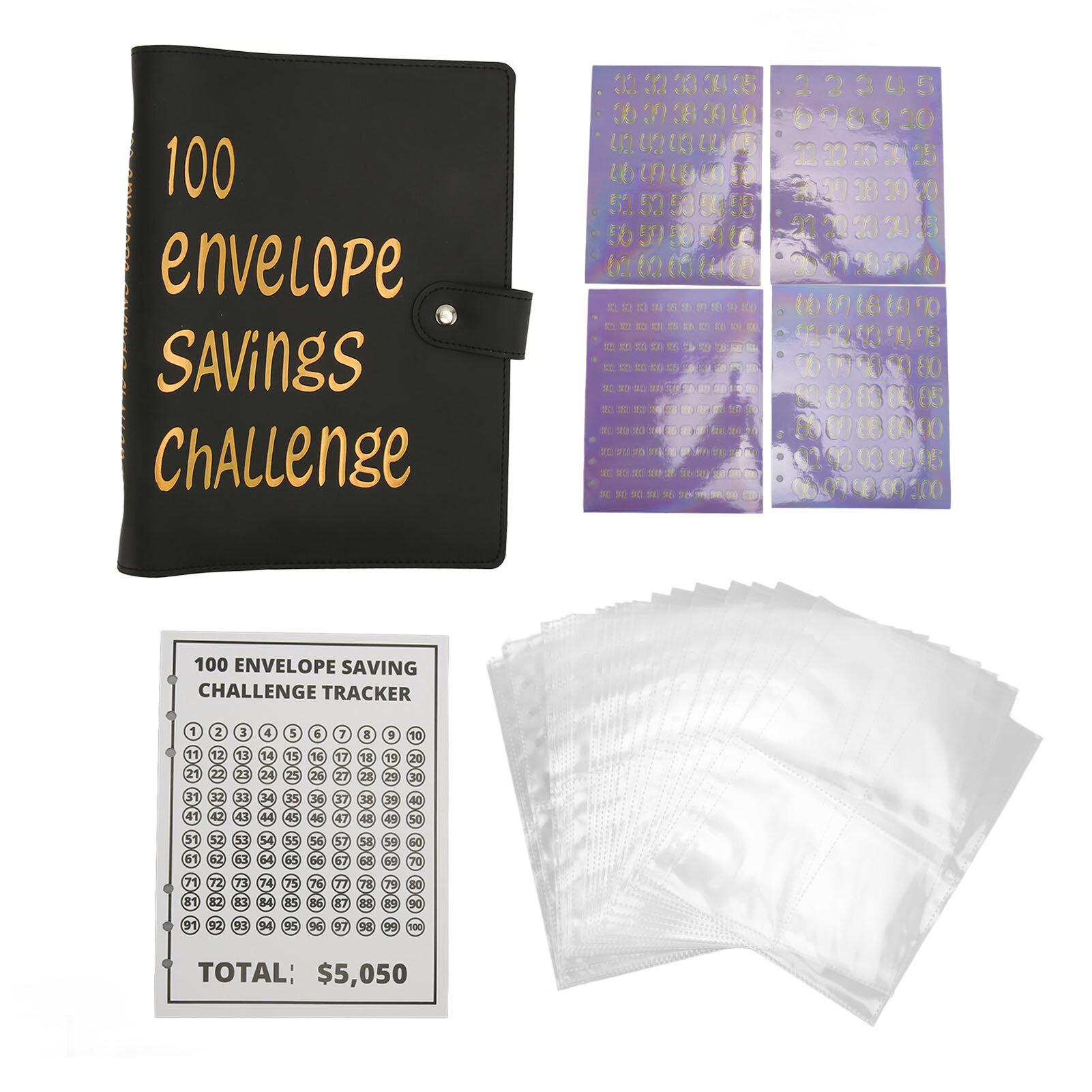 Экономичный органайзер для денег из водонепроницаемой искусственной кожи формата А5 с 100 конвертами для наличных, для детей и взрослых, черный.