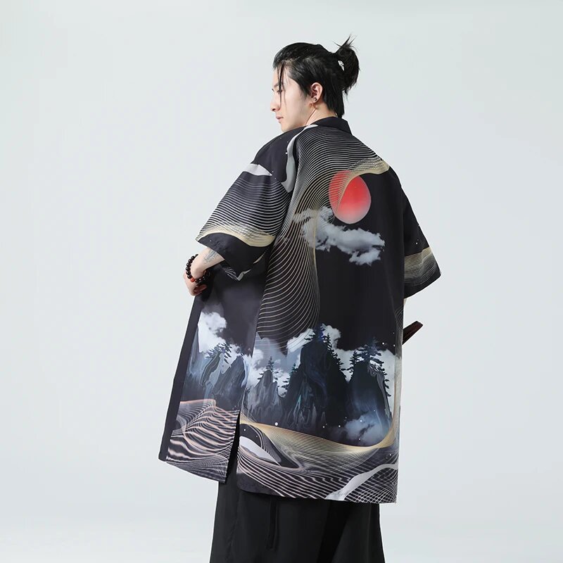 Мужское кимоно Zeeshant из ацетата и полиэстера M-5XL 5XL, Long Kimono Shirts