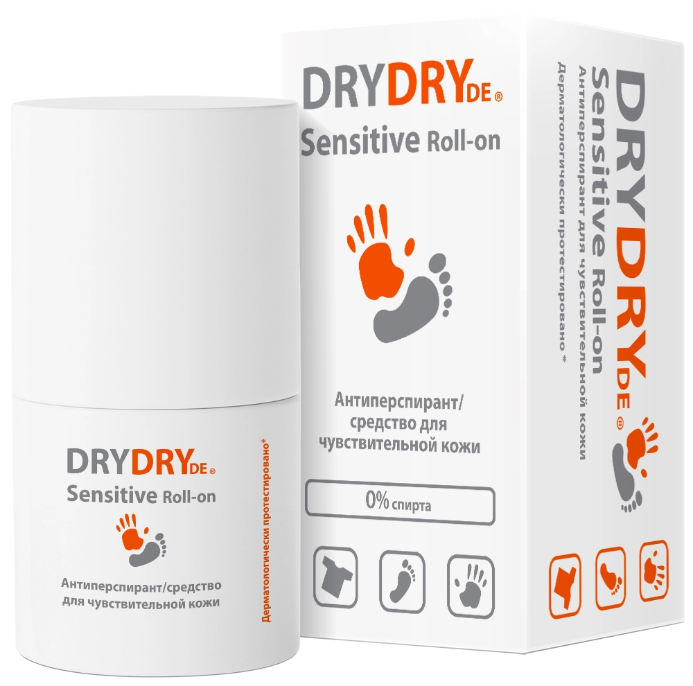 Дезодорант Dry Dry de Sensitive Roll-on Эффективное средство от повышенного потовыделения для чувствительной кожи, 50 мл