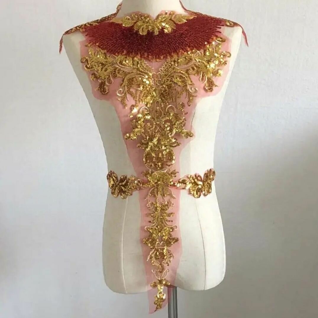 Декор пришивной пайетки на сетке 60*30 см