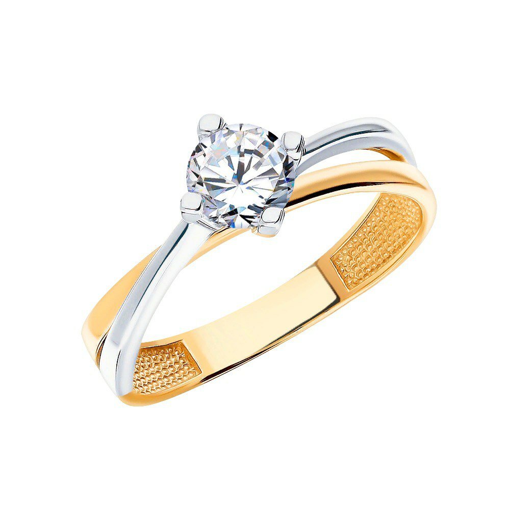 Кольцо помолвочное, красное золото, 585 проба, фианит