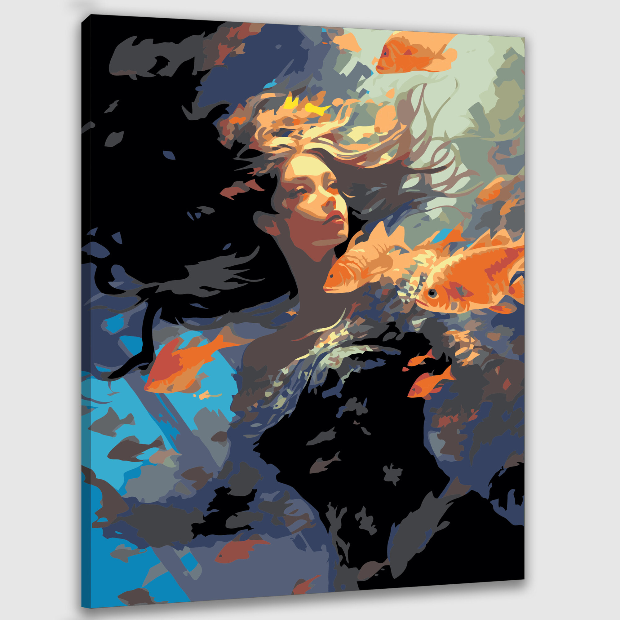 Картина по номерам 40x50 см, цифровая картина, мистическая русалка, мерцающий хвост, изогнутый, коралловый риф