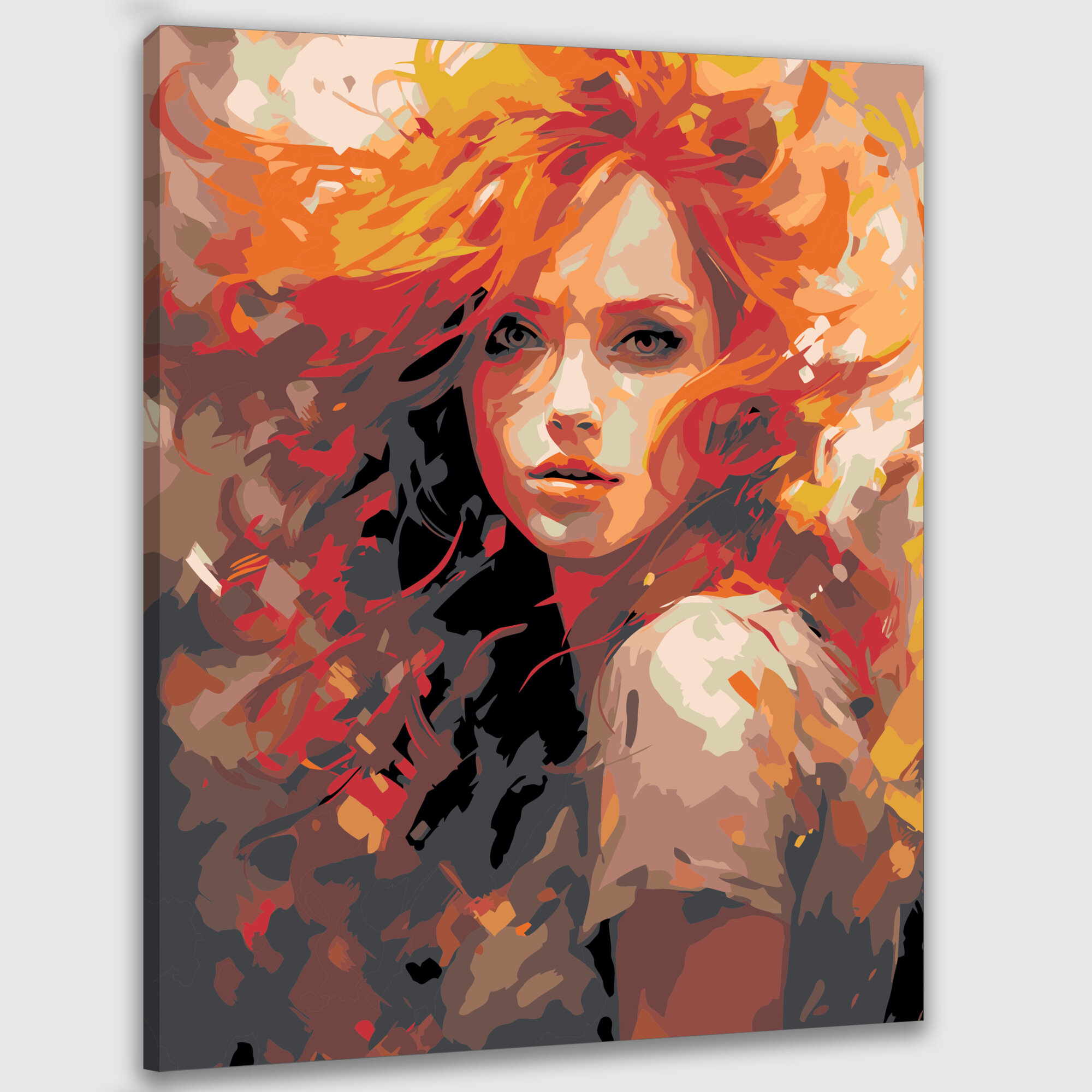 Картина по номерам 40x50 см, Яркая, цифровая картина, страстная девушка, огненно-рыжие волосы, пристальный взгляд