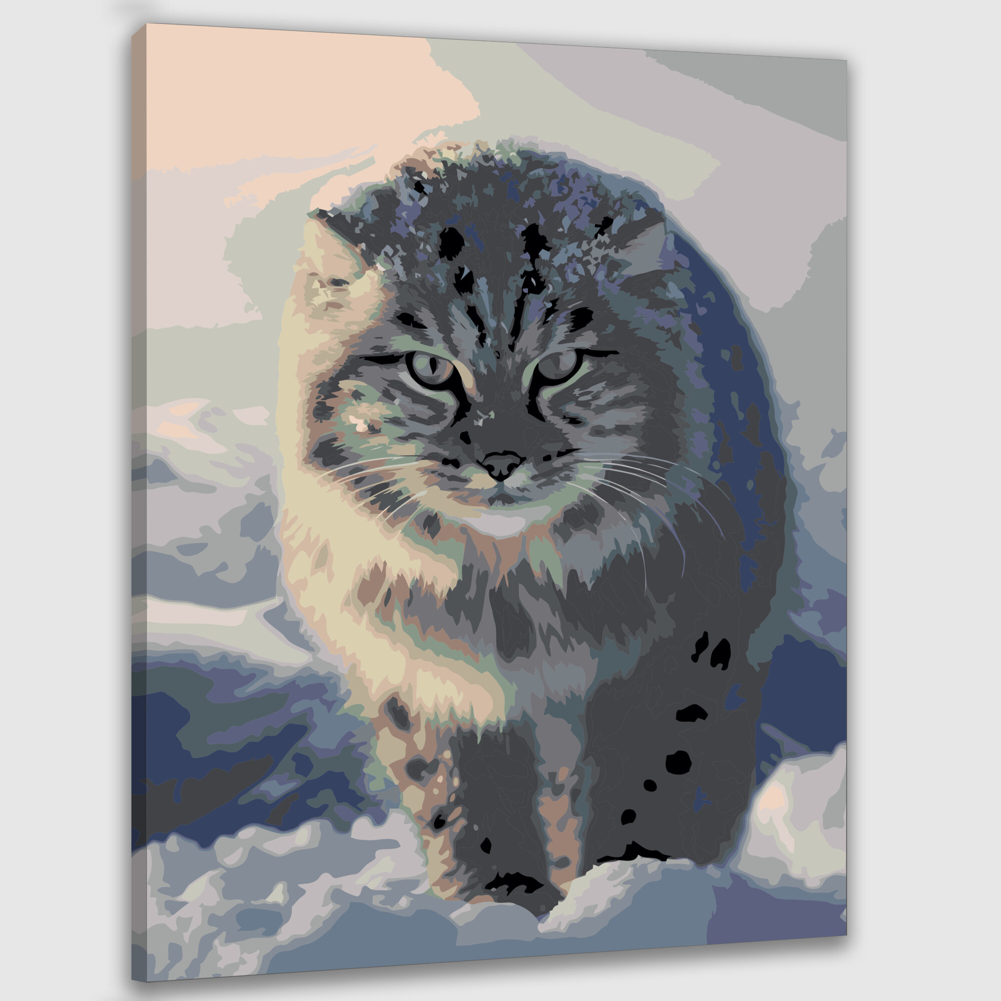 Картина по номерам 40x50 см, Манул, кошка, разрешение, фотография, естественная среда, снег, желтые глаза, белый пейзаж