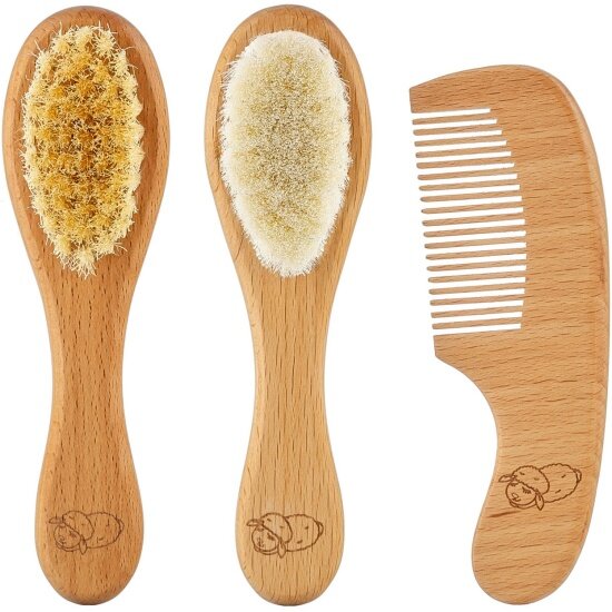 Расческа-щеточка Roxy-kids RBH-004-3W деревянная c мягкой щетиной, набор 3 в 1: две расчески + гребень