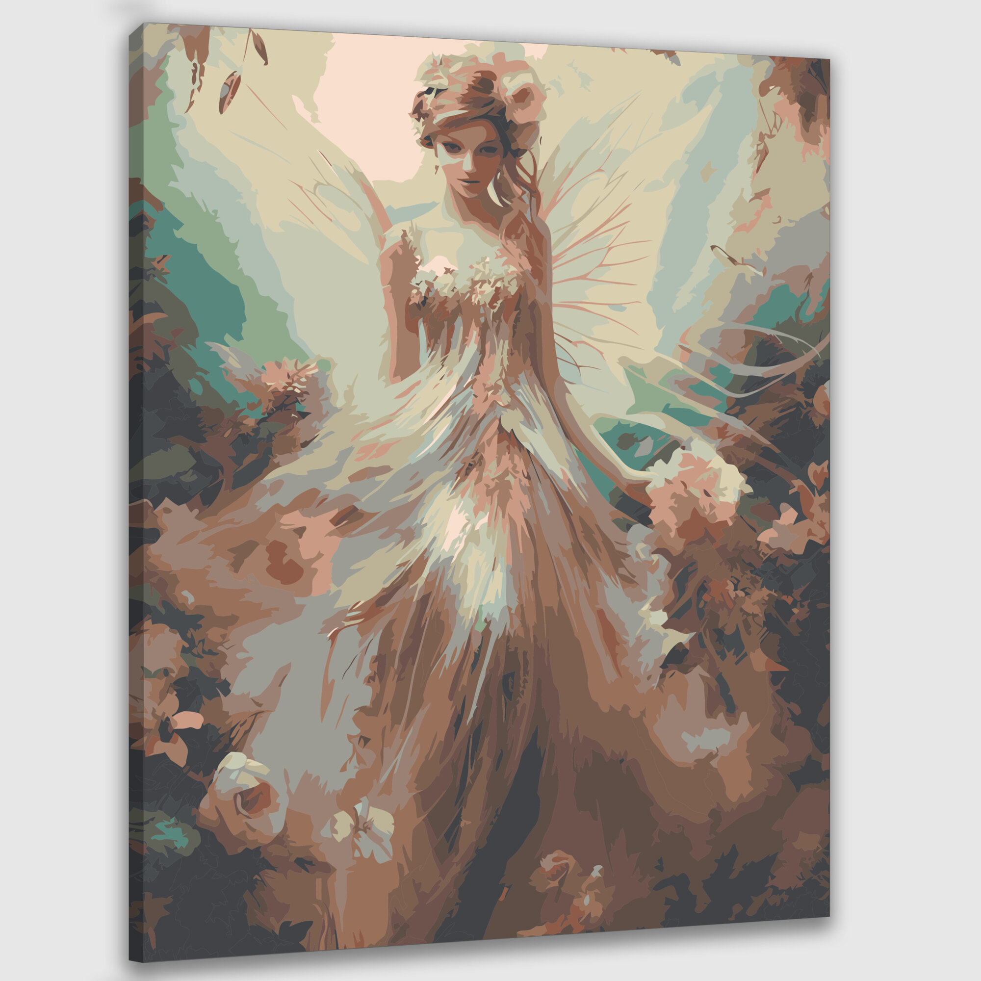 Картина по номерам 40x50 см, Цифровая картина, фея, сад цветов, переливающиеся крылья, пастельные тона