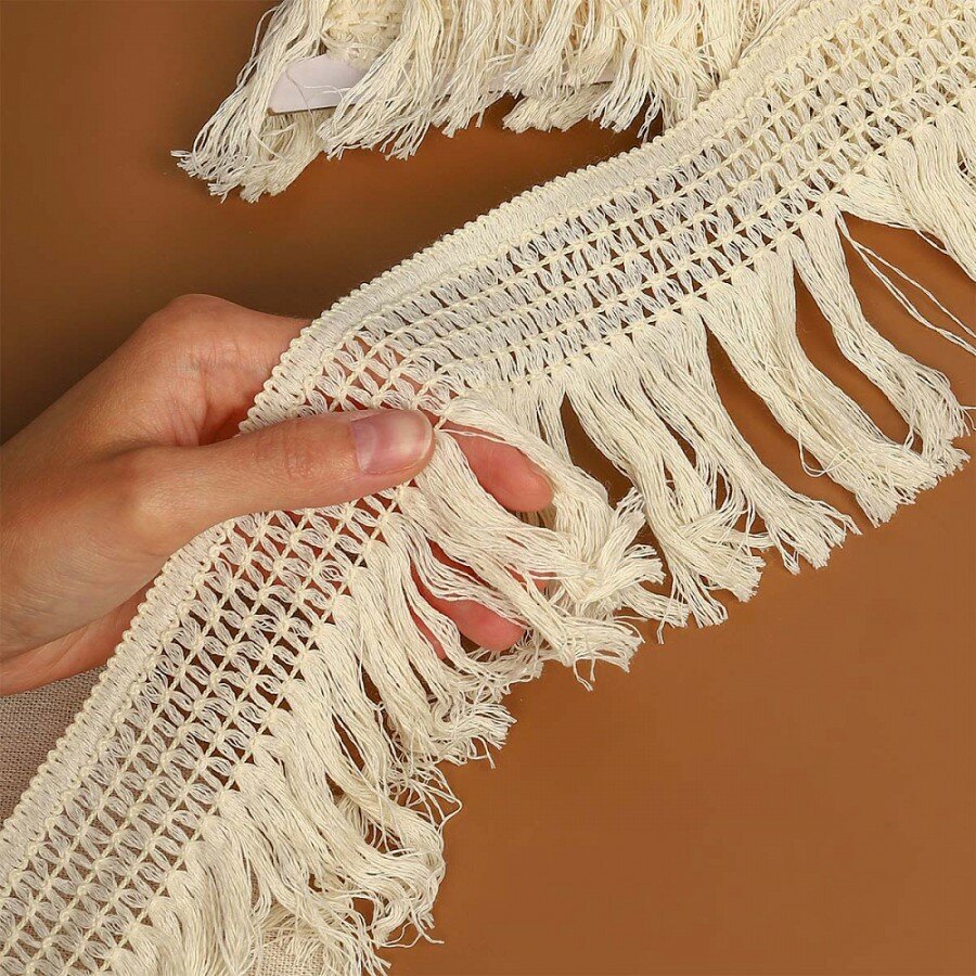 Бахрома хлопковая TBY.4042 шир.100мм цв. натуральный, уп.3м