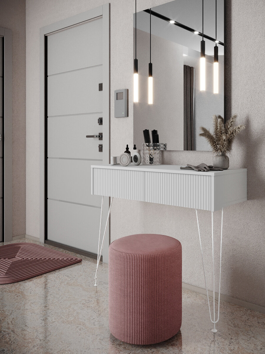 Подвесной туалетный столик на ножках с МДФ фасадами Фабрика Стиль Эста 5, 860х800х350 мм, белый