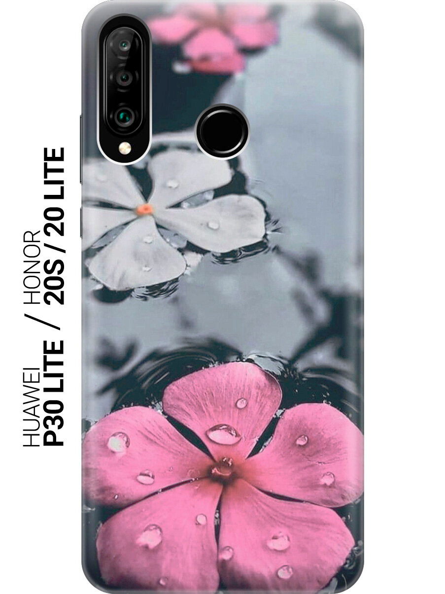 Силиконовый чехол на Honor 20 Lite, 20s, Huawei P30 Lite, Хуавей П30 Лайт, Хонор 20 Лайт, 20s с принтом "Фиалки в воде"