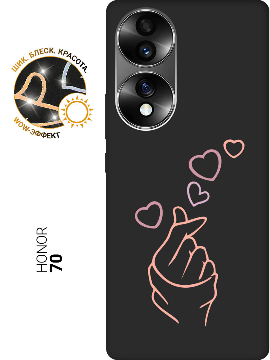 Матовый Soft Touch силиконовый чехол на Honor 70, Хонор 70 с 3D принтом "K-Heart" черный