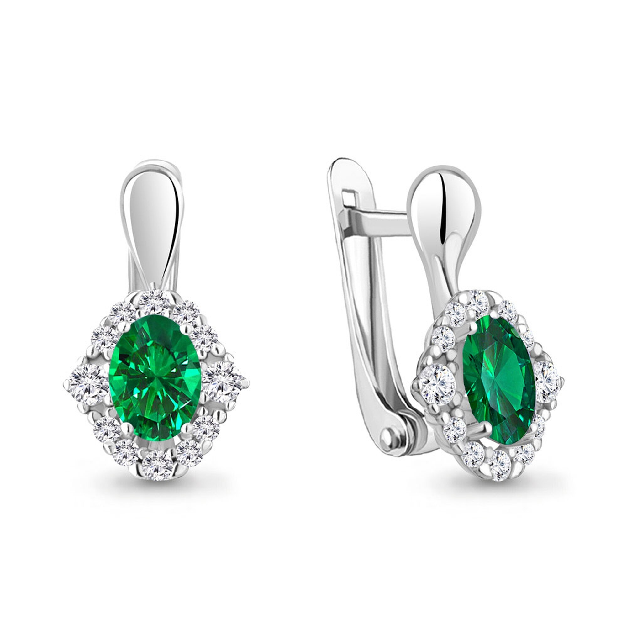 Серьги, серебро, 925 проба, родирование, фианит, изумруд синтетический