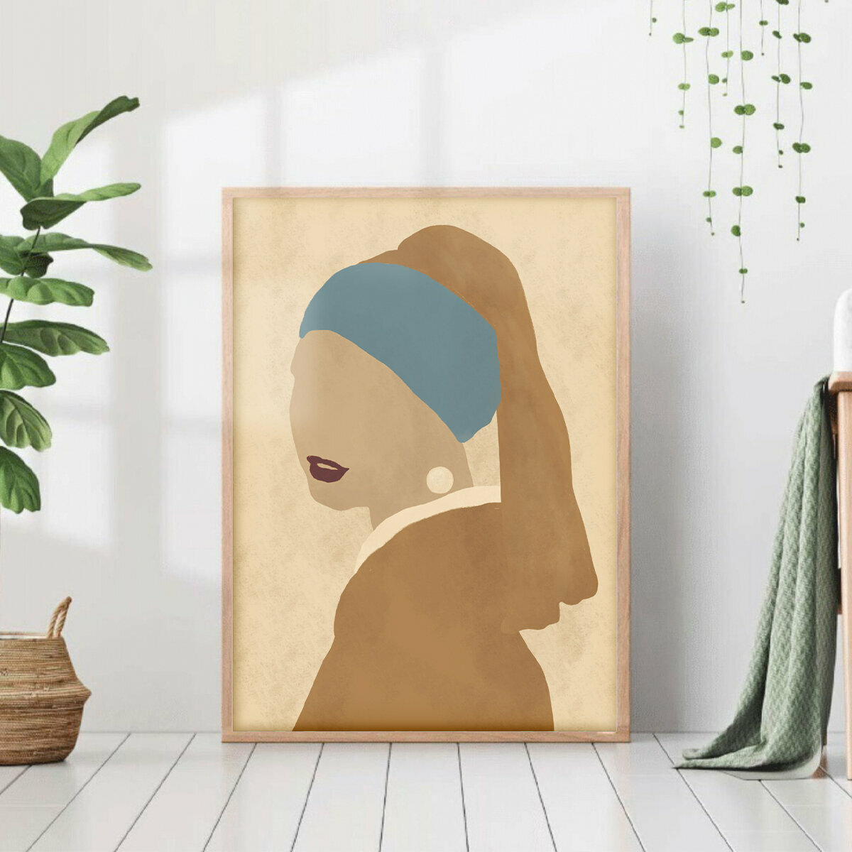 Постер "Девушка с жемчужной сережкой минимализм" 50x70 без рамки на стену для интерьера