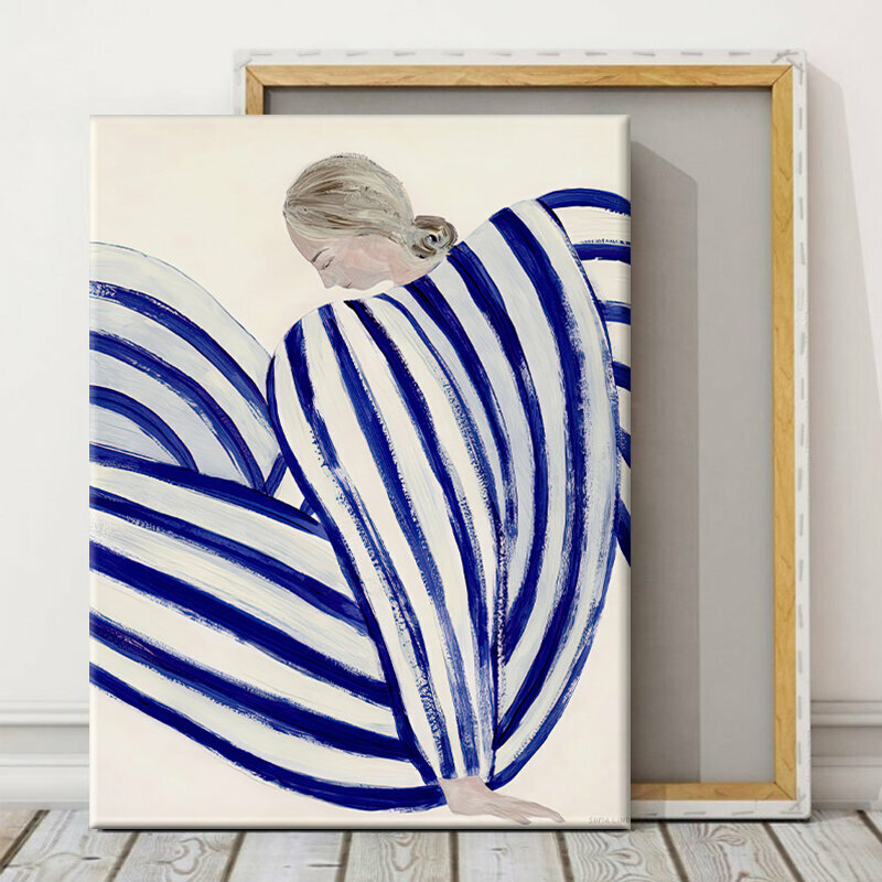 Картина на холсте 40х50 см "София Линд девушка с синими полосками", на стену для интерьера