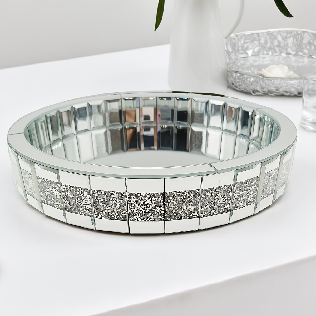 Настольный гребень, декоративный поднос, поднос для хранения косметики, украшенный серебряными дроблеными бриллиантами