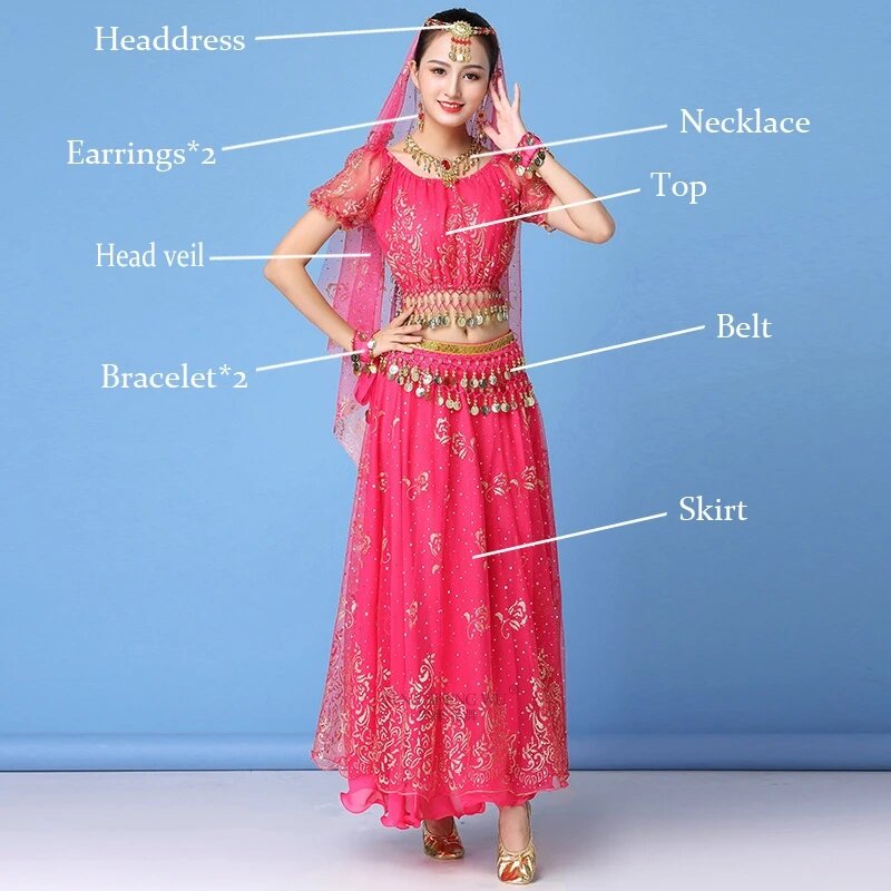 Танцевальный комплект YI NA SHENG WU для танца живота Розовый, 8pcs-rose