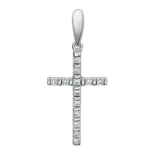 Крестик, белое золото, 585 проба, бриллиант