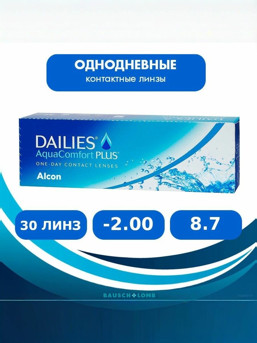 Alcon Dailies Aquacomfort Plus (30 линз), 8.7, -2,00