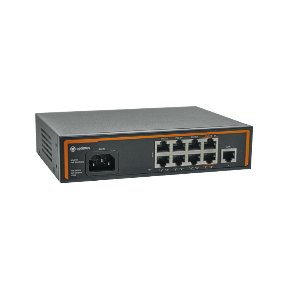 Коммутатор PoE Optimus U1I-8F2b/1F, 8 PoE портов 10/100 Мбит/с, 1 Uplink порт 100 Mbps RJ-45, 120 Вт