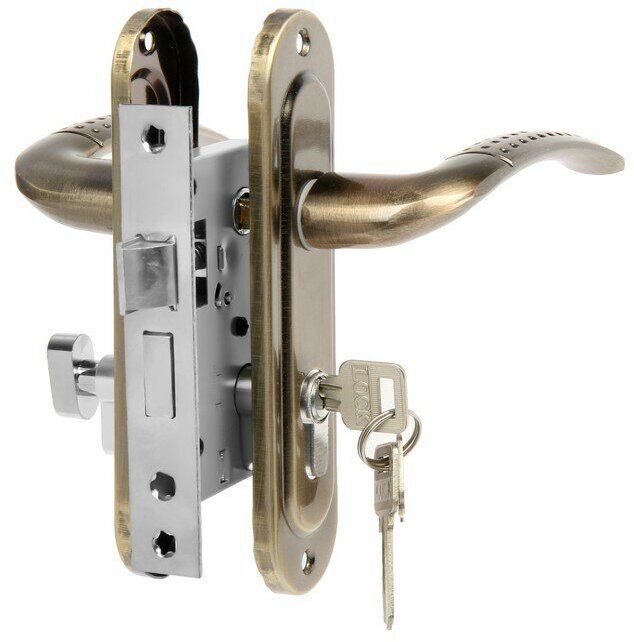 Замок врезной LOCKLAND RD002, с ручкой, 3 ключа, цвет бронза