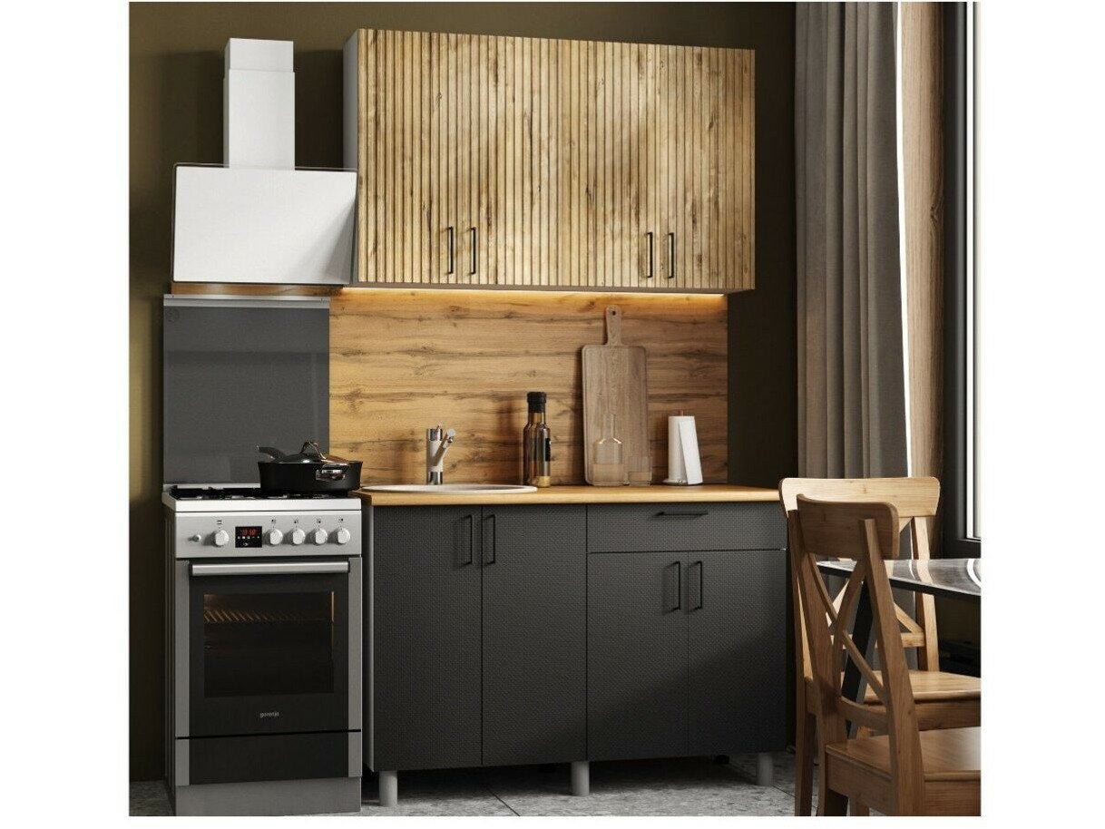 Кухонный гарнитур 1,2м, с фасадами МДФ, Дуб канадский/Карбон вулкан