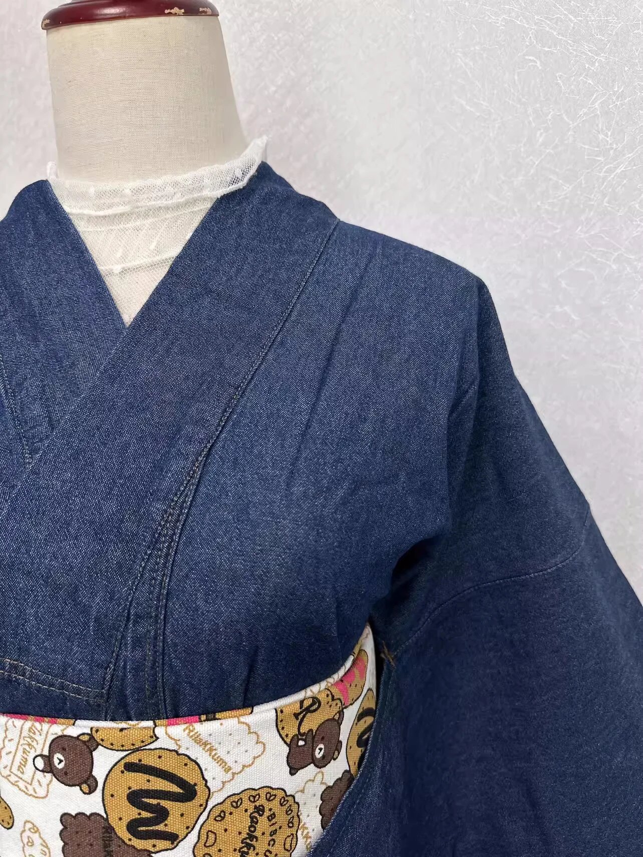 Женское традиционное японское кимоно из хлопка Темно-синий, М, B