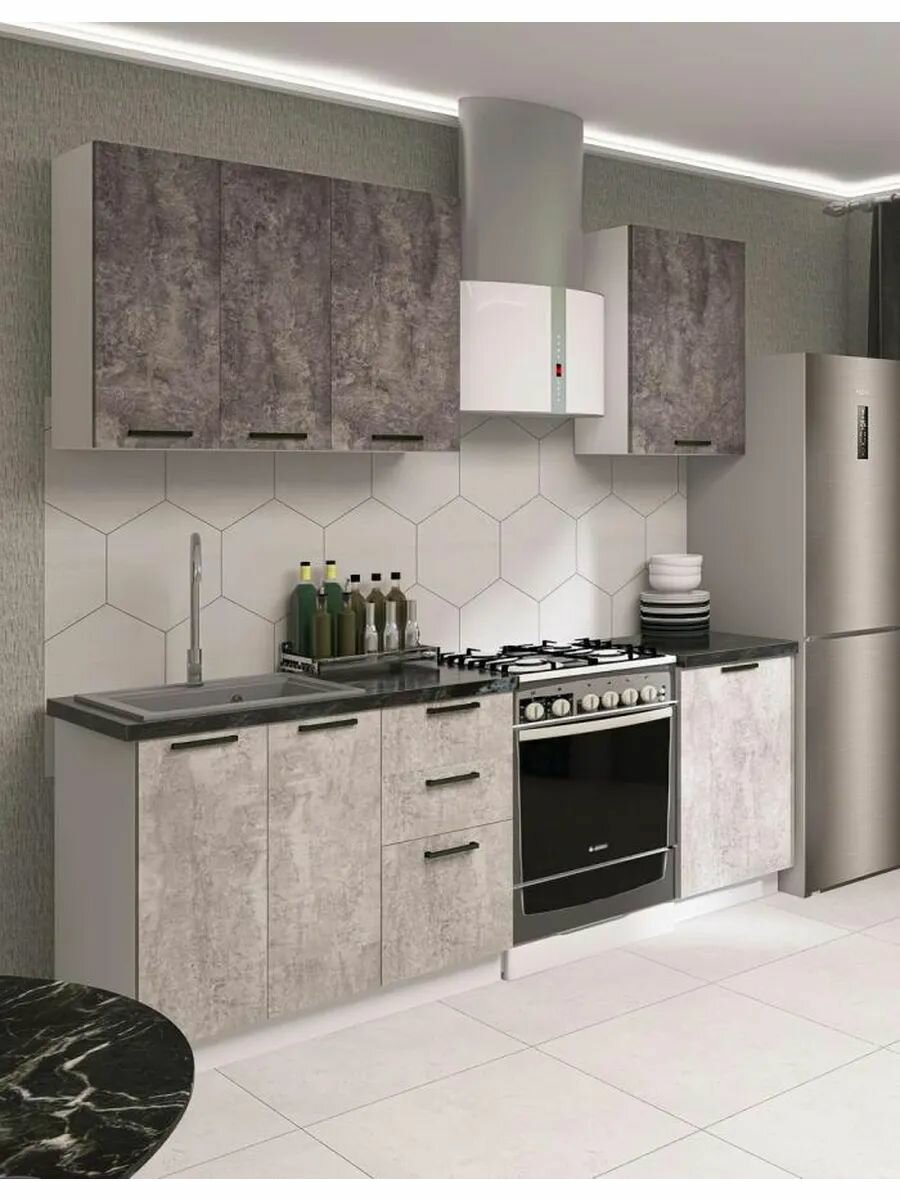 Кухонный гарнитур Урбан 1.5 м, мебель для дома и кухни, Белый / Цемент темный / Цемент светлый