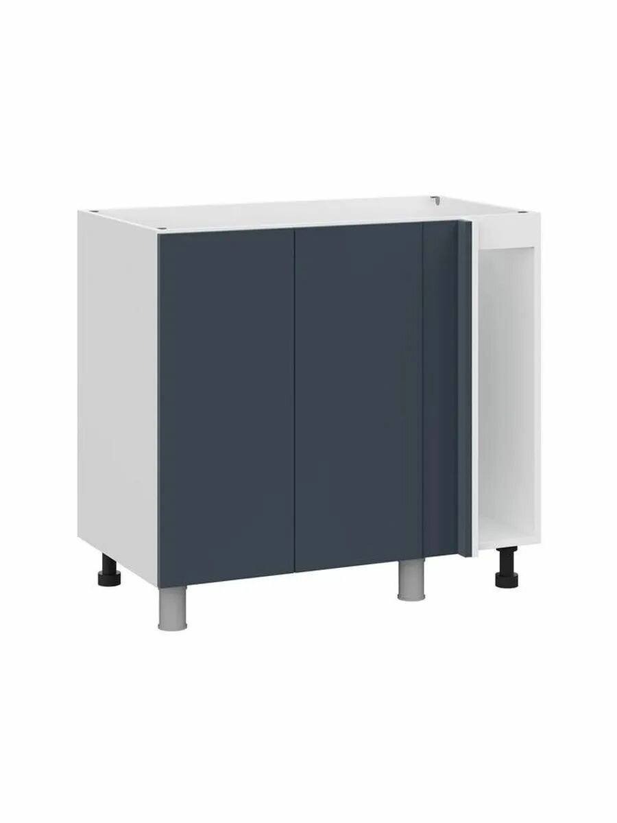 Кухонный модуль напольный, угловой стол под мойку Тандем с полками, с доводчиками, 90х50.6х82.4 см, Белый / Океания