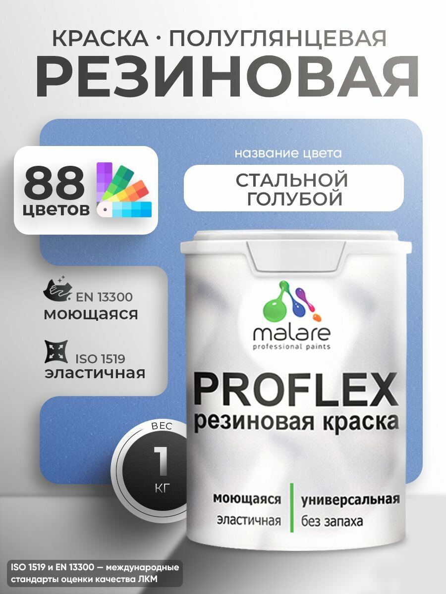 Краска резиновая Malare ProfleX жидкая резина для наружных и внутренних работ, быстросохнущая моющаяся, полуглянцевая, стальной голубой, 1 кг