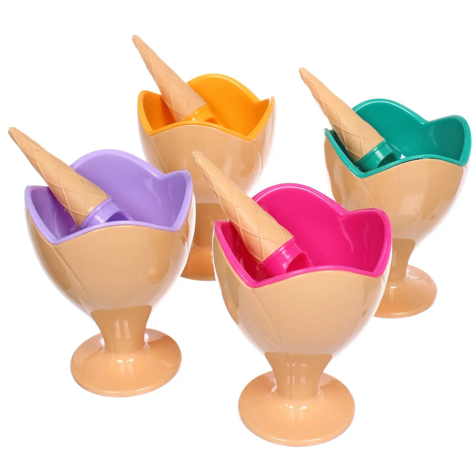 Креманки для мороженого «ICE CREAM», набор 4шт с ложками, пластик, разноцветные