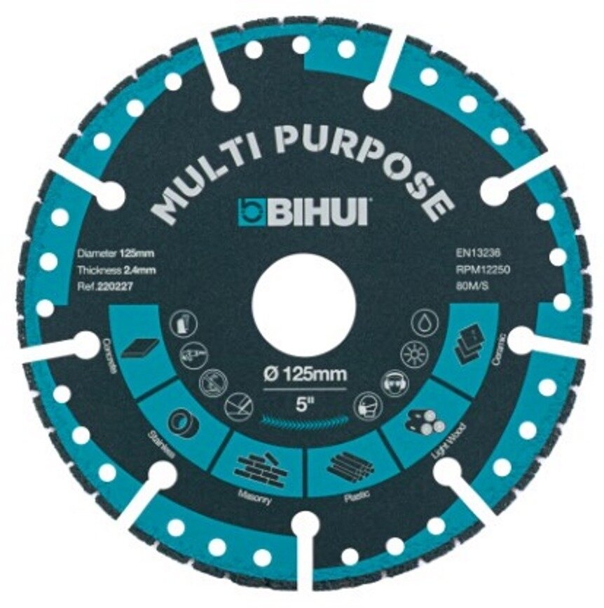 Диск алмазный BIHUI / Бихай по бетону, сухой рез, диаметр 125мм, посадочный 22.23мм, рез 2.4мм / расходные материалы и оснастка