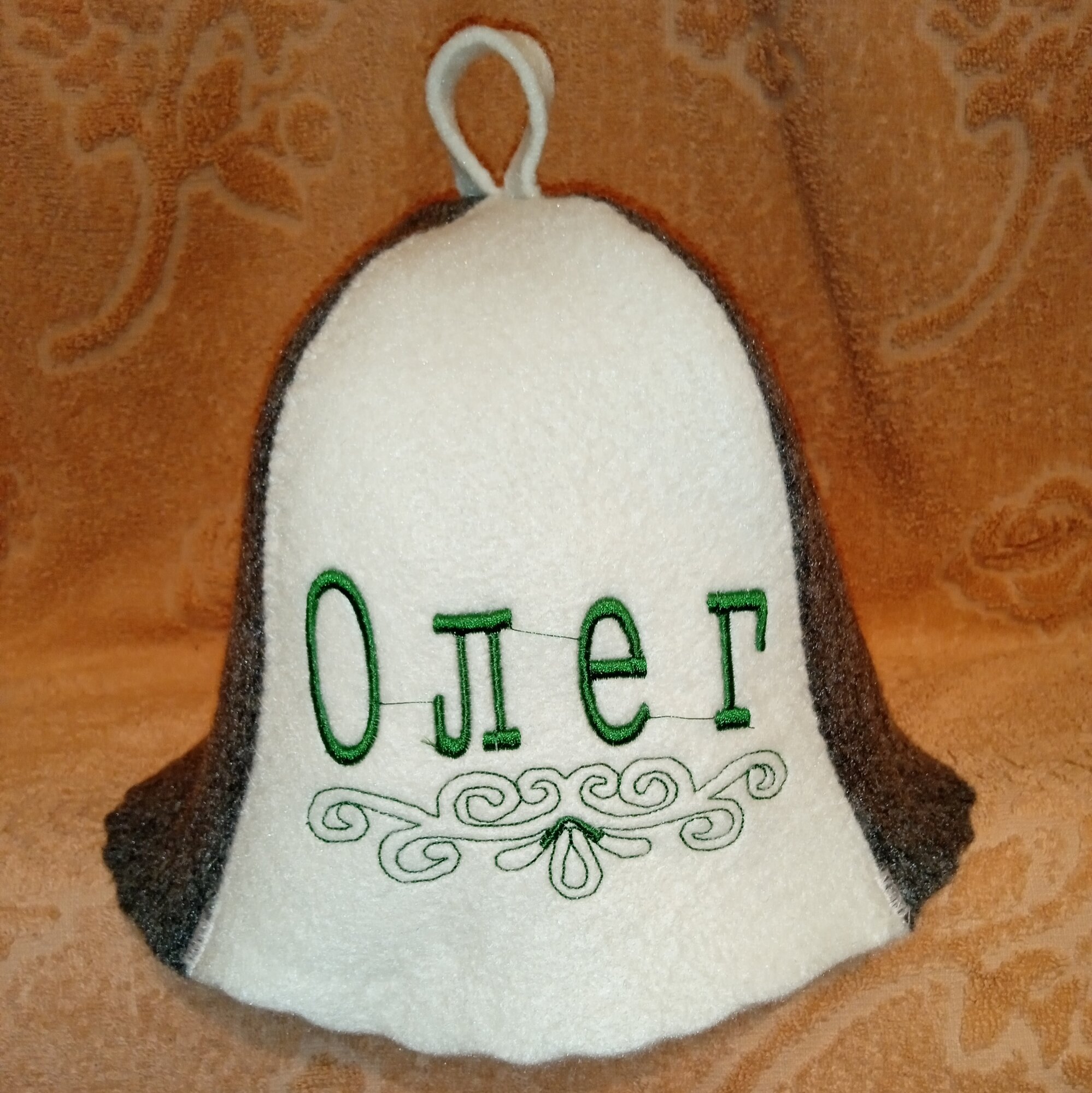 Именная Банная шапка с Вышивкой для Бани и Сауны, Олег. Размер универсальный.