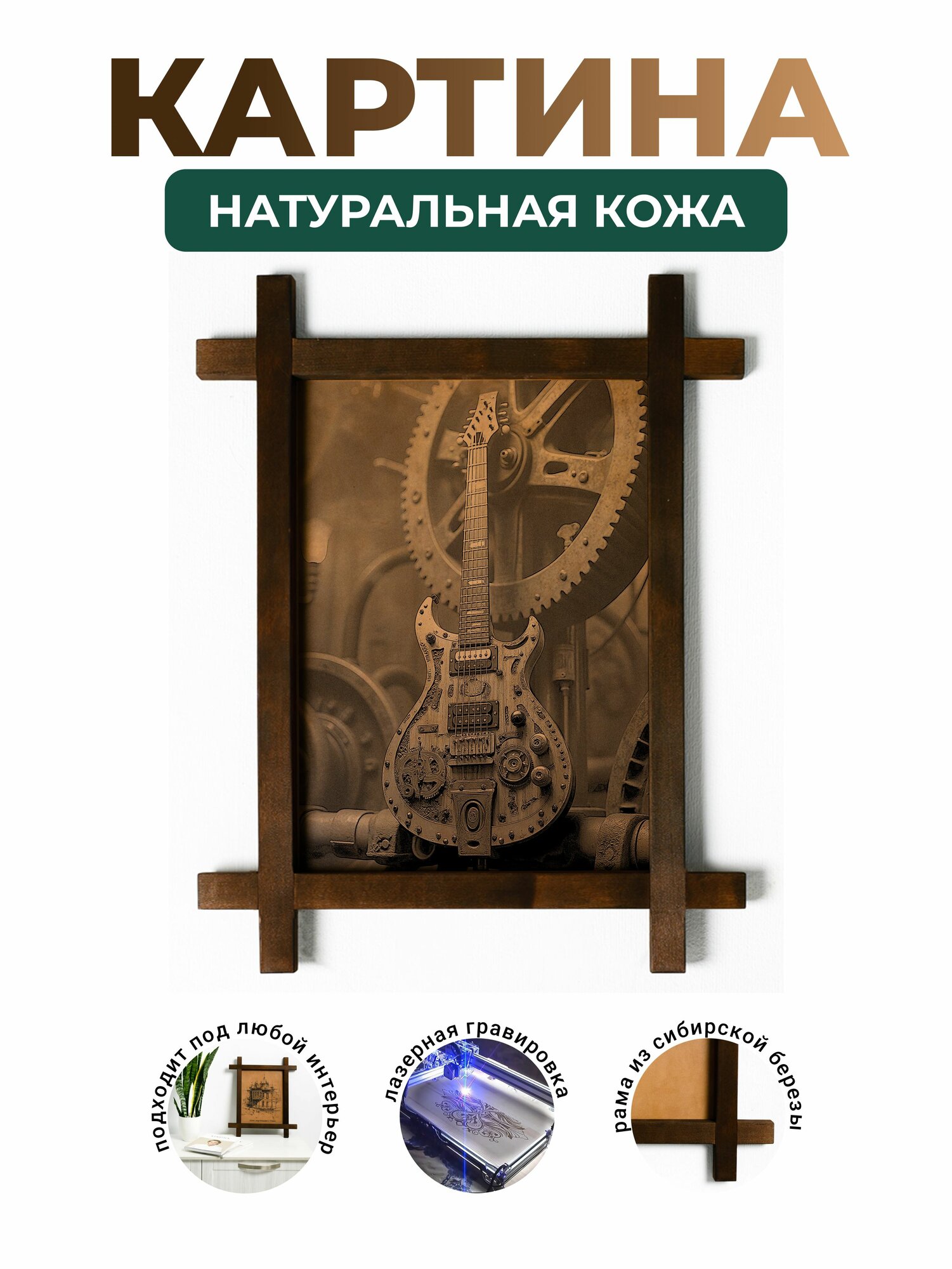 Картина интерьерная из кожи "Механическая электрогитара", BoomGift