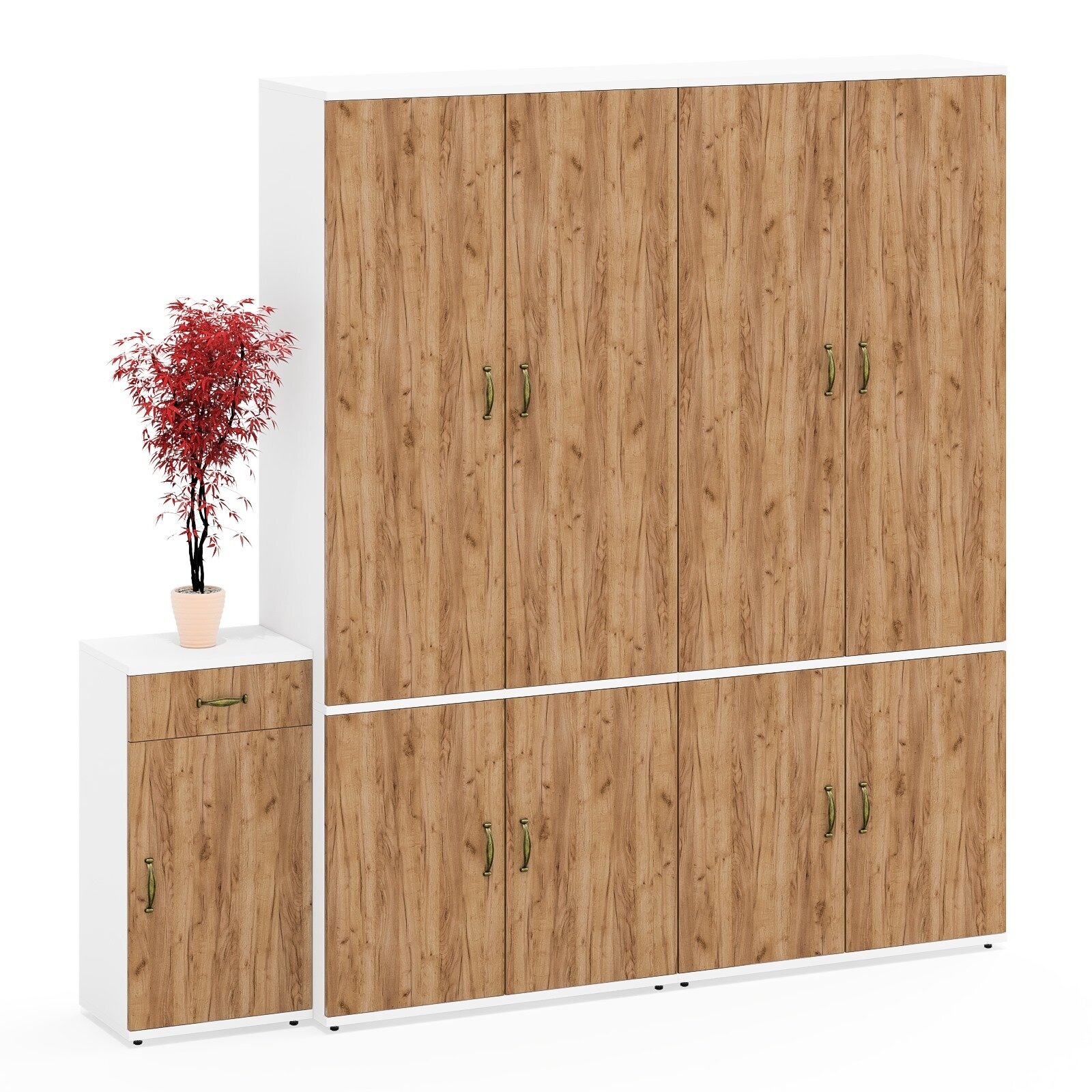 Набор шкафов Лидер-8 с тумбочкой комплектация № 36, белый/крафт золото, 200х37,5х190 см.